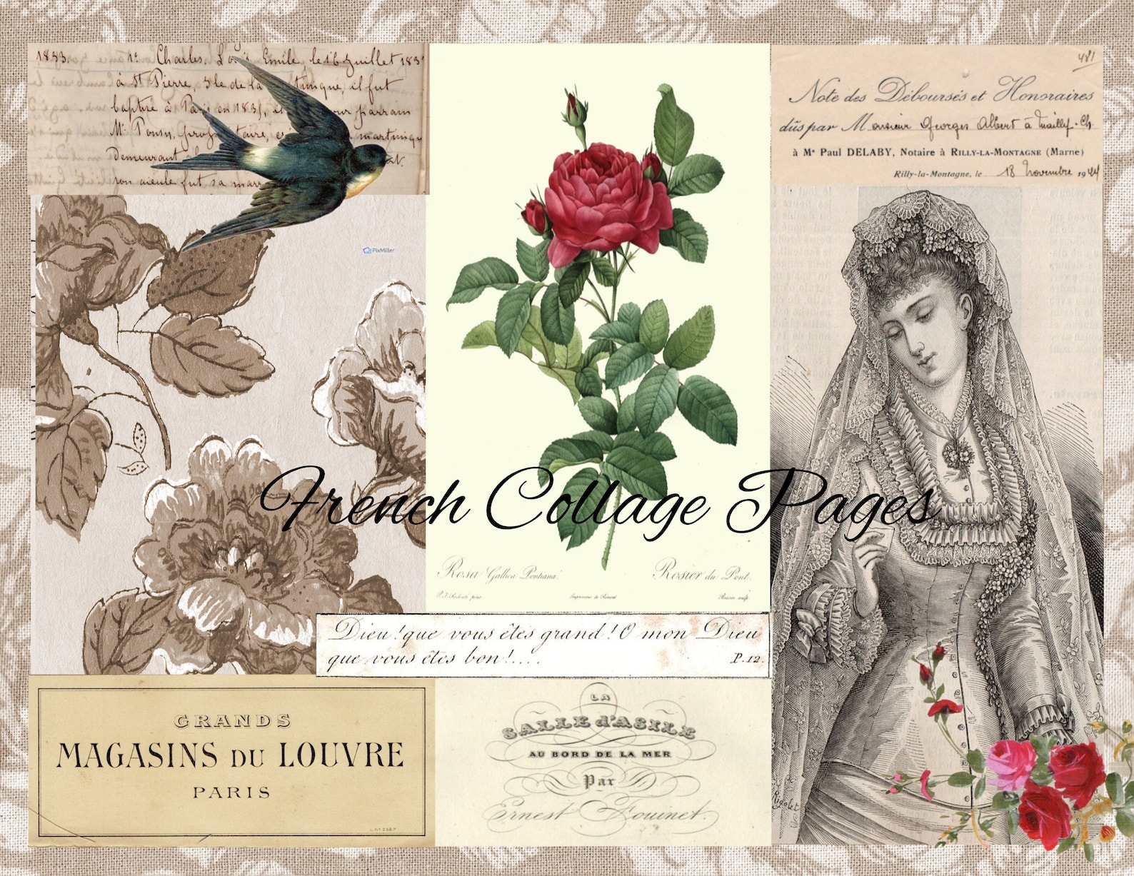 French Collage Kit No. 1 - Five Pages for Journal and Ephemera Making ...