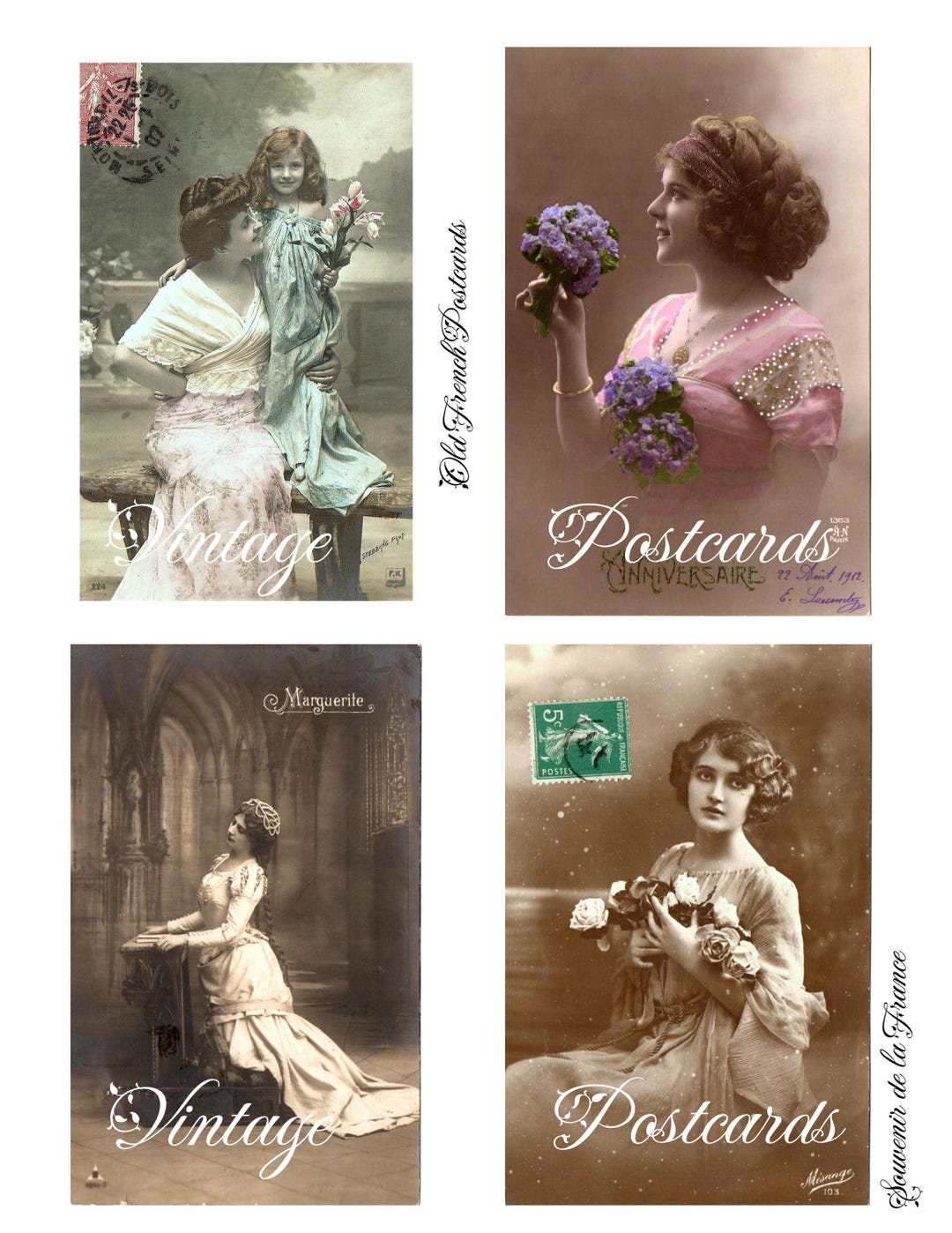 Vintage French Postcards Set 2 - US Letter Size - Print 4 to a Page - Etsy