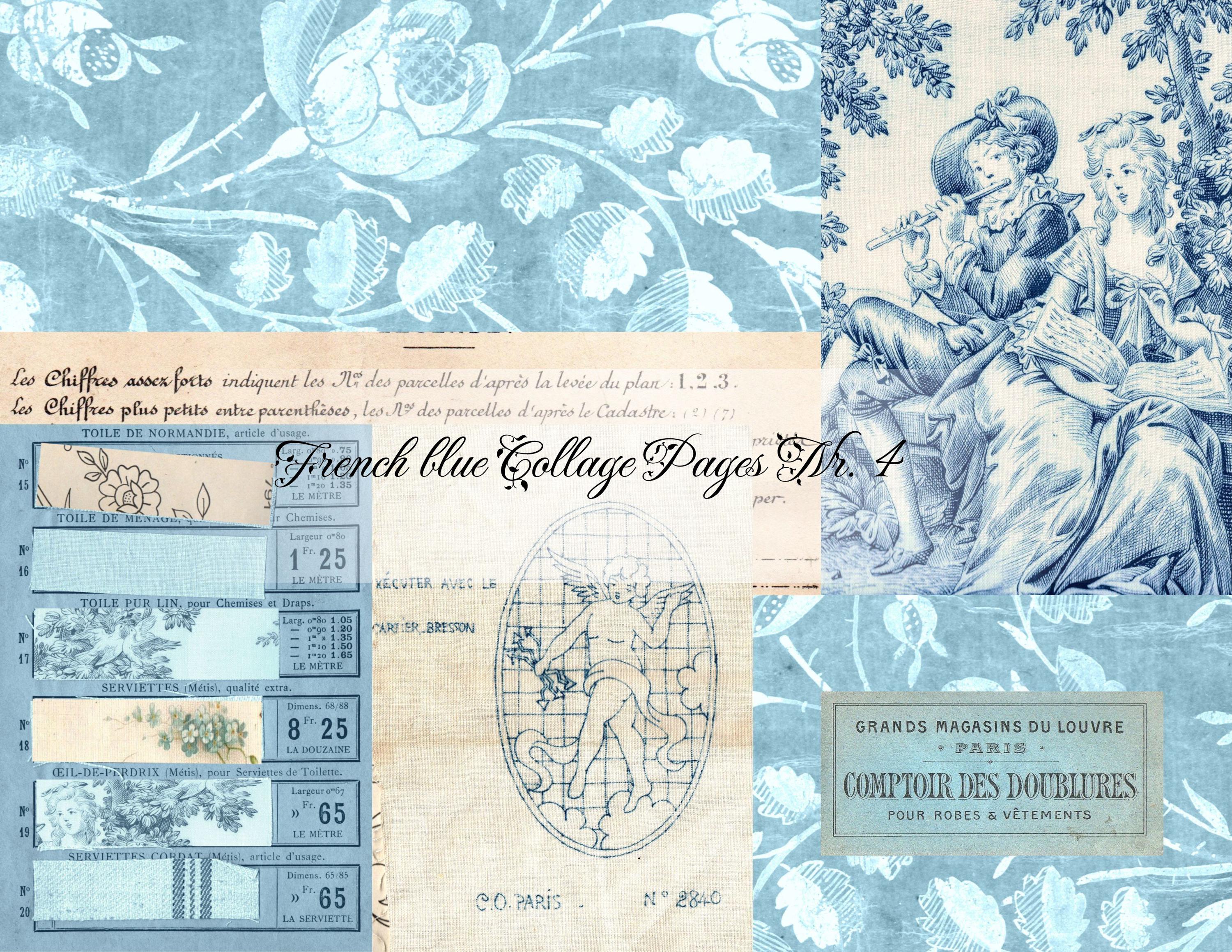 Blue French Collage Kit No. 4 - Ten Pages for Journals and Ephemera ...