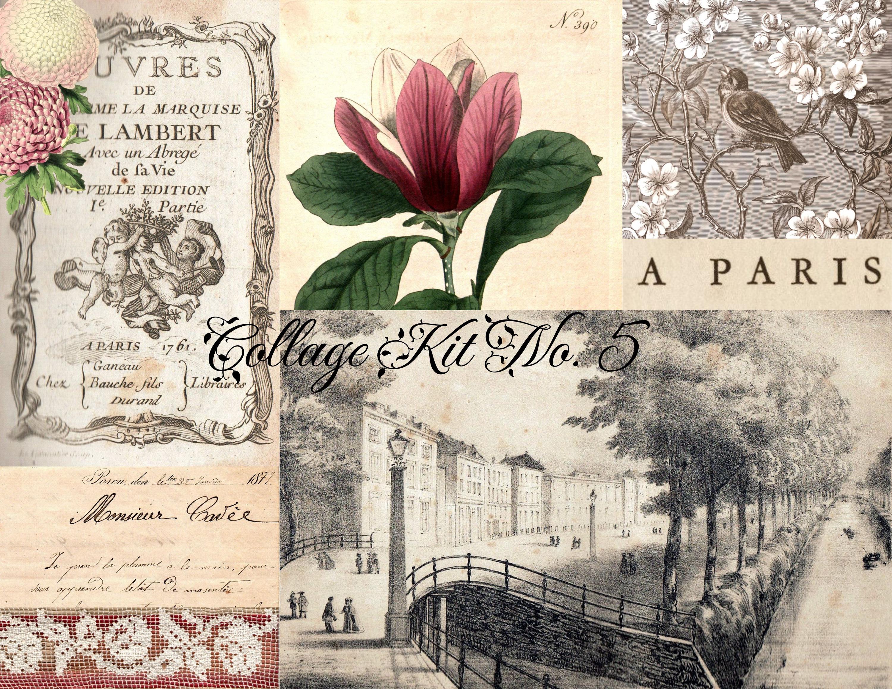Pink and Beige French Collage Kit No. 5 - Seven Pages - US Letter Size ...
