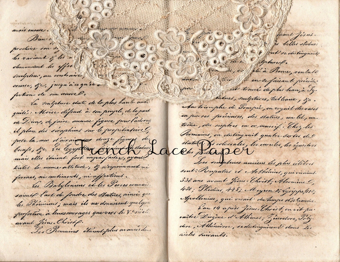 French Documents Set 9 - Antique Book Pages With French Lace- US Letter ...