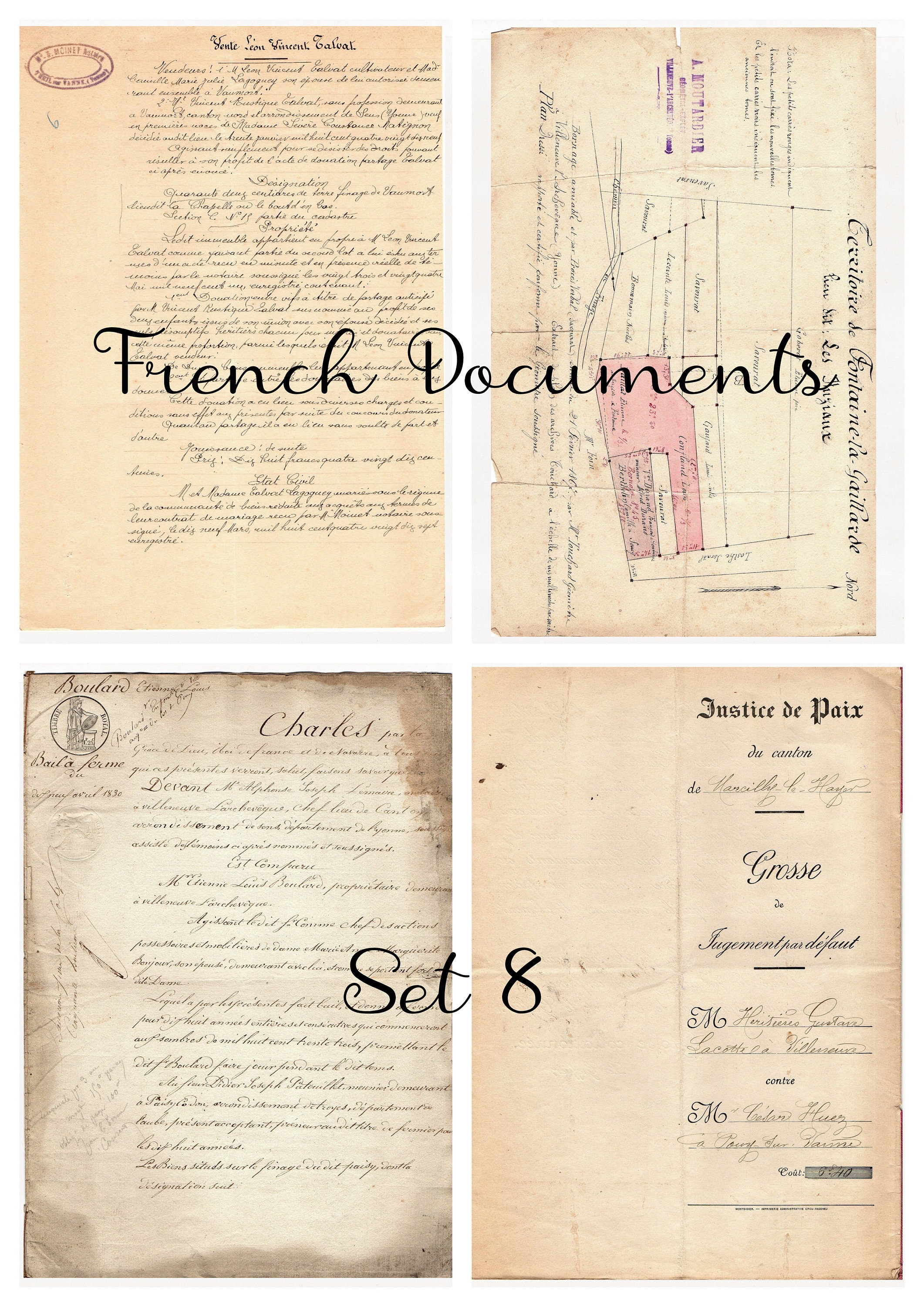 French Documents Set 8 - 12 Pages US Letter Size - Mixed Layout Format ...
