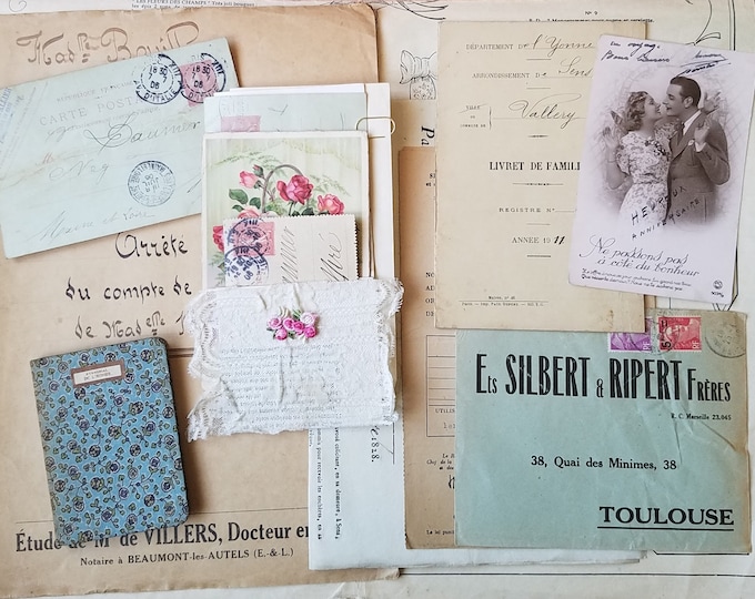 Pack Mixed Media Items - Antique French Documents, Livret De Famille ...