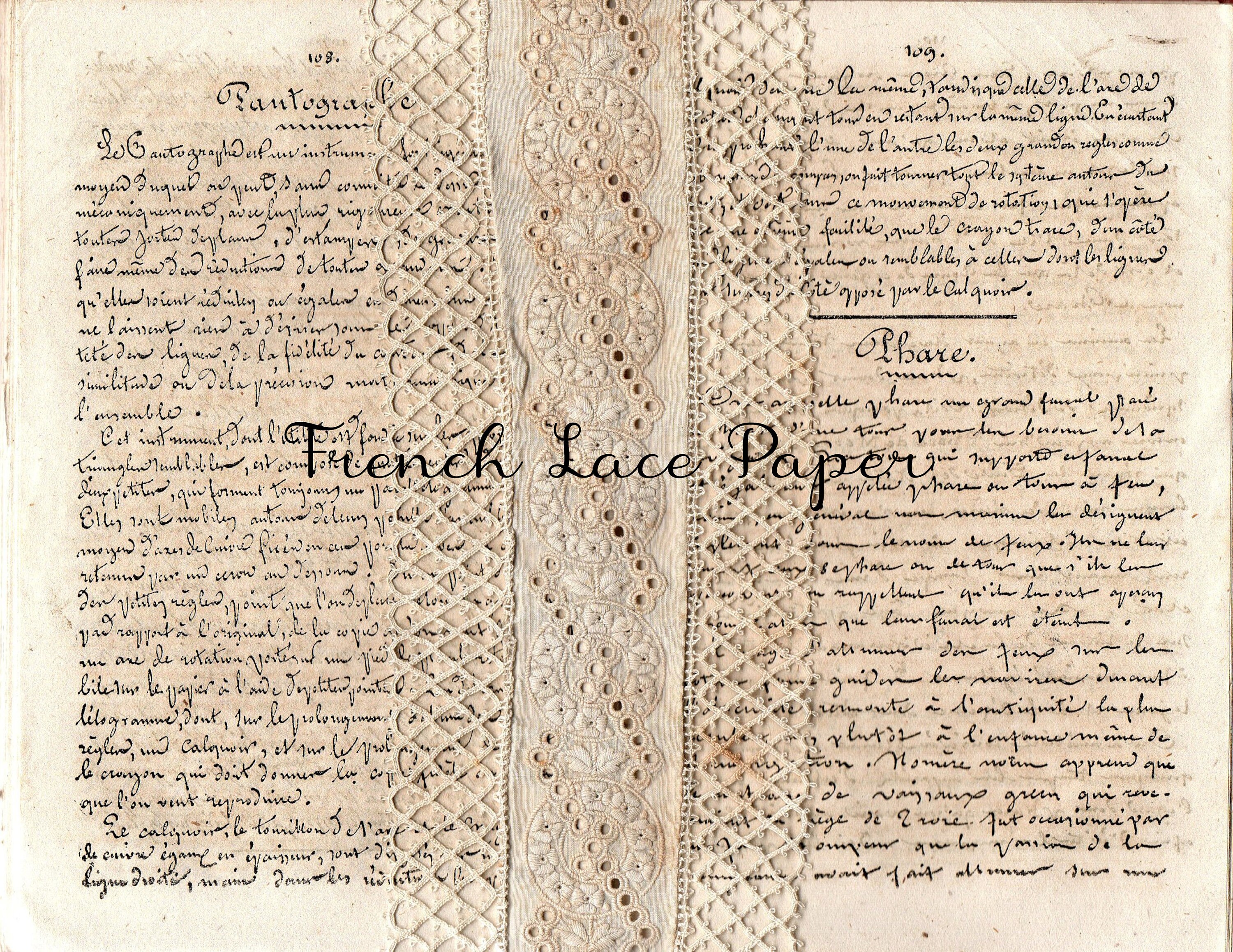 French Documents Set 9 - Antique Book Pages With French Lace- US Letter ...