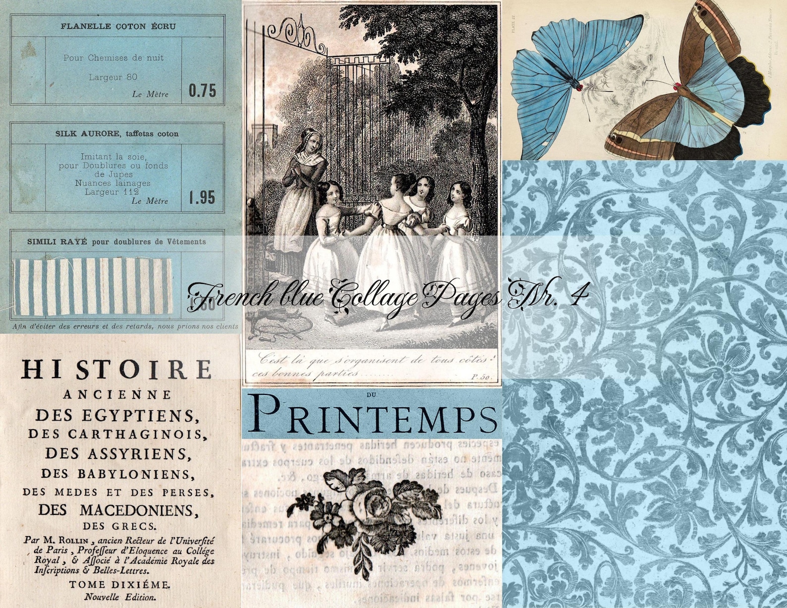 Blue French Collage Kit No. 4 - Ten Pages for Journals and Ephemera ...