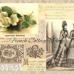 French Collage Kit No. 1 - Five Pages for Journal and Ephemera Making ...