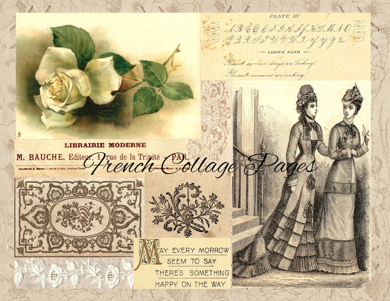 French Collage Kit No. 1 - Five Pages for Journal and Ephemera Making ...