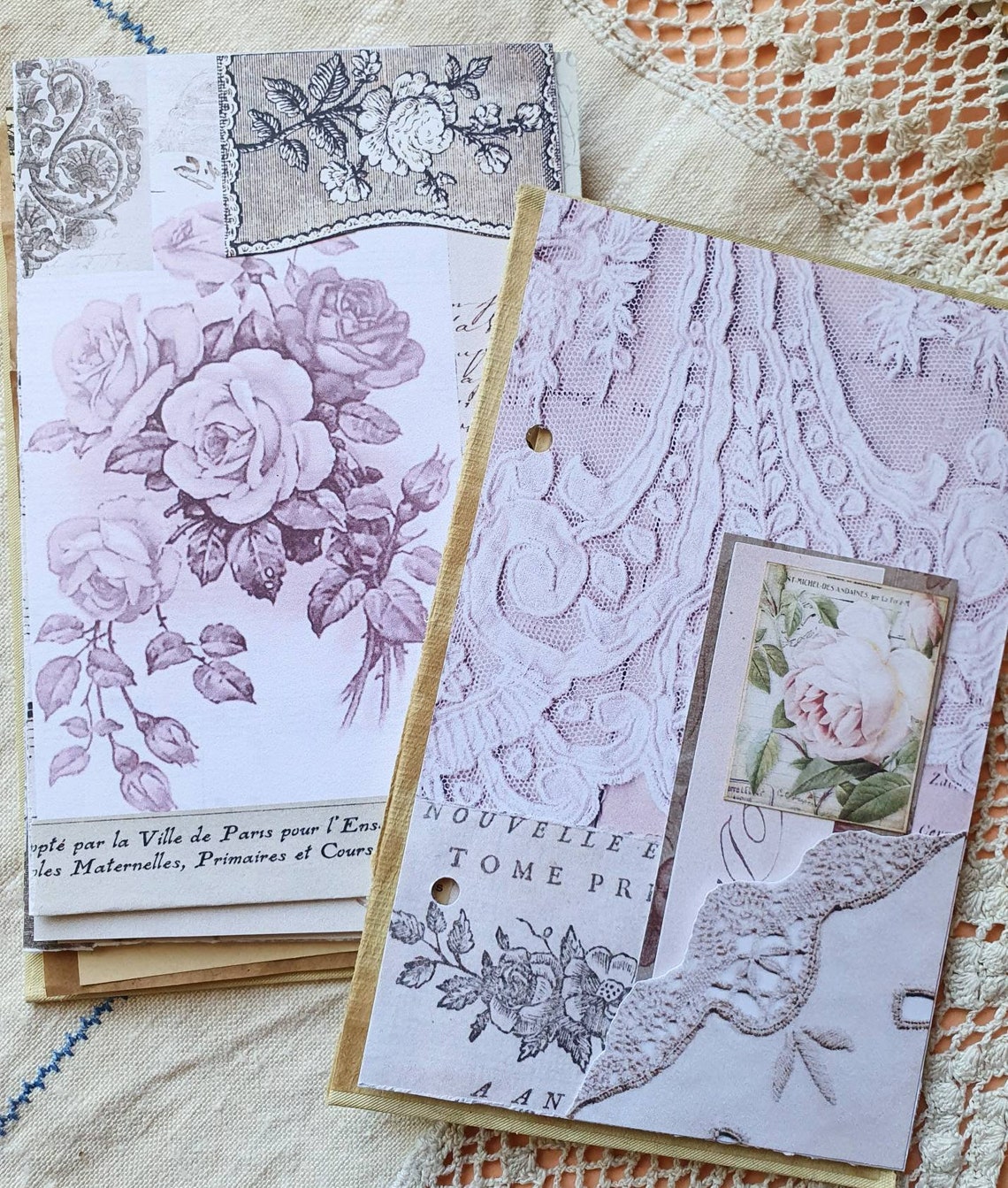 Delicate - 11 Pages of Pink and Sepia French Journal and Ephemera Pages ...