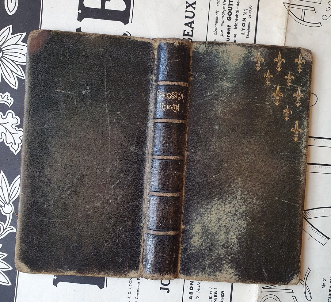 Small Rustic Leather French Missel Cover - Size Approx 6" X 3" With ...