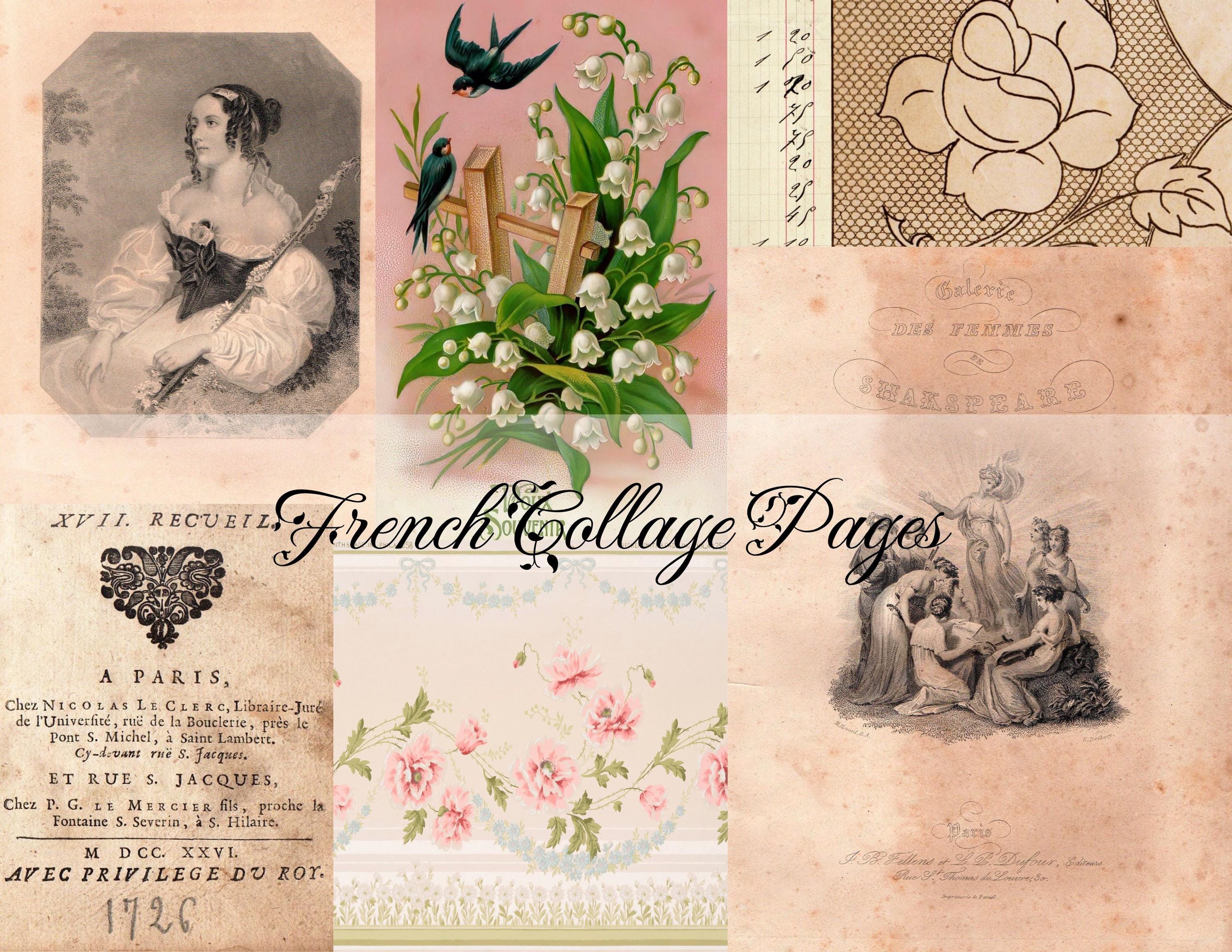Pink French Collage Kit No. 2 - Five Pages for Journals and Ephemera ...