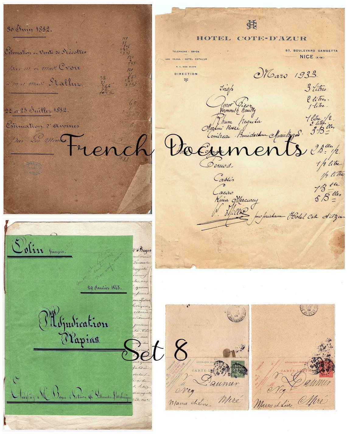 French Documents Set 8 - 12 Pages US Letter Size - Mixed Layout Format ...