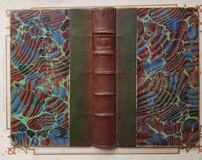 From 1872 - Antique French Marbled Book Cover - Approx 7" X 4 1/2" With ...