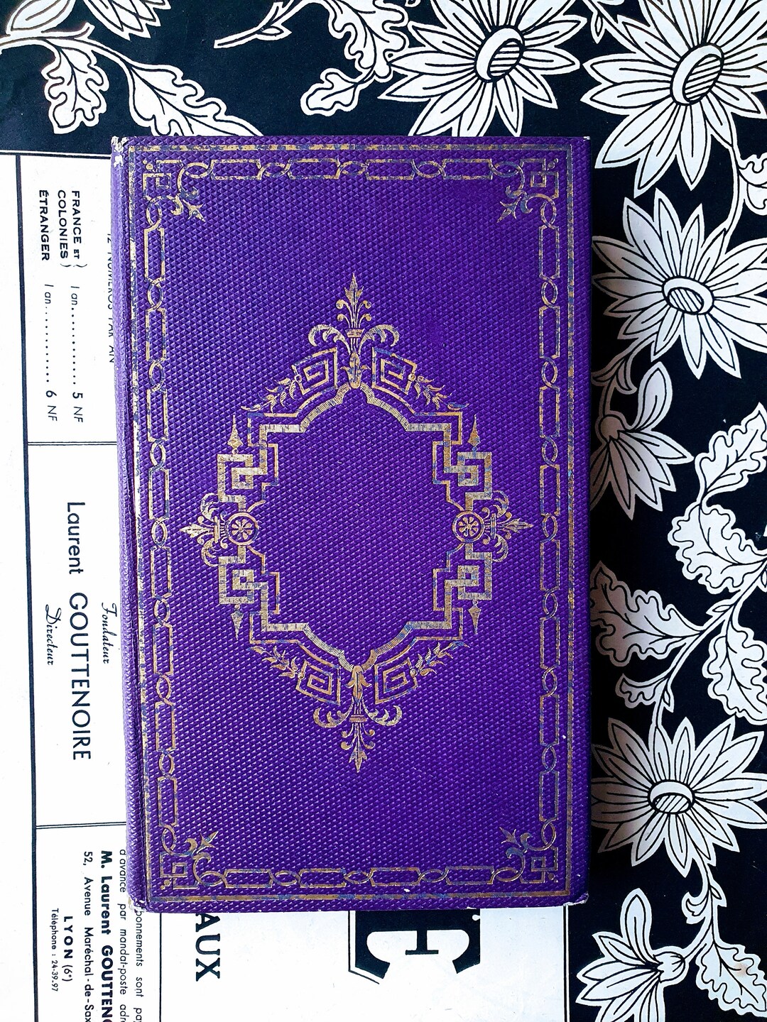 Dark Blue Antique French Book With Gold Embossed Pattern - Etsy