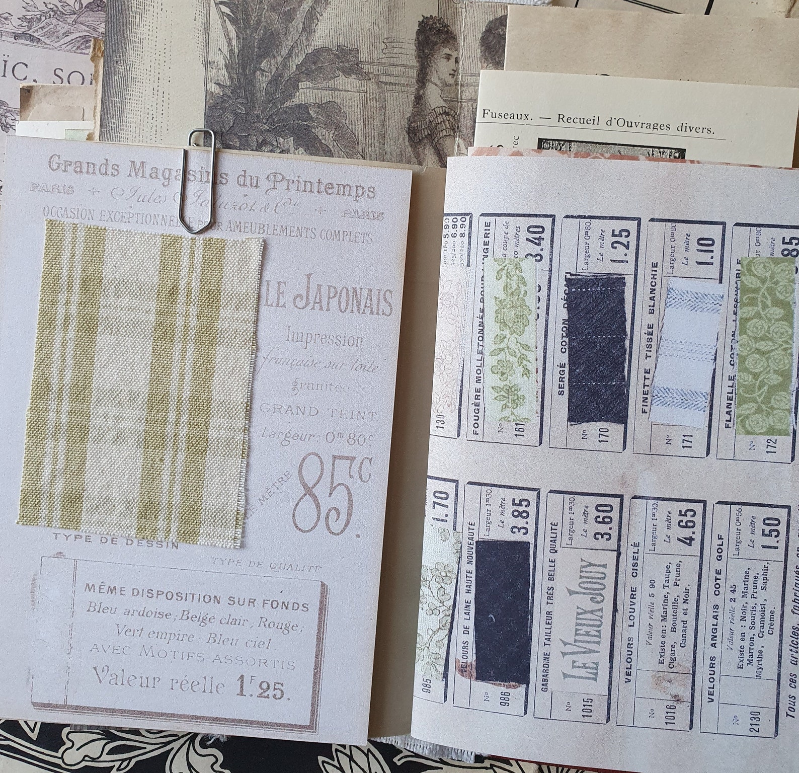 Whimsical 13 Pages of French Journal and Ephemera Pages Slim Format US ...