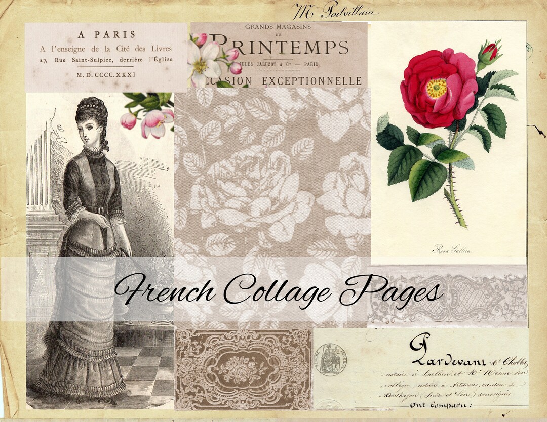 French Collage Kit No. 1 - Five Pages for Journal and Ephemera Making ...