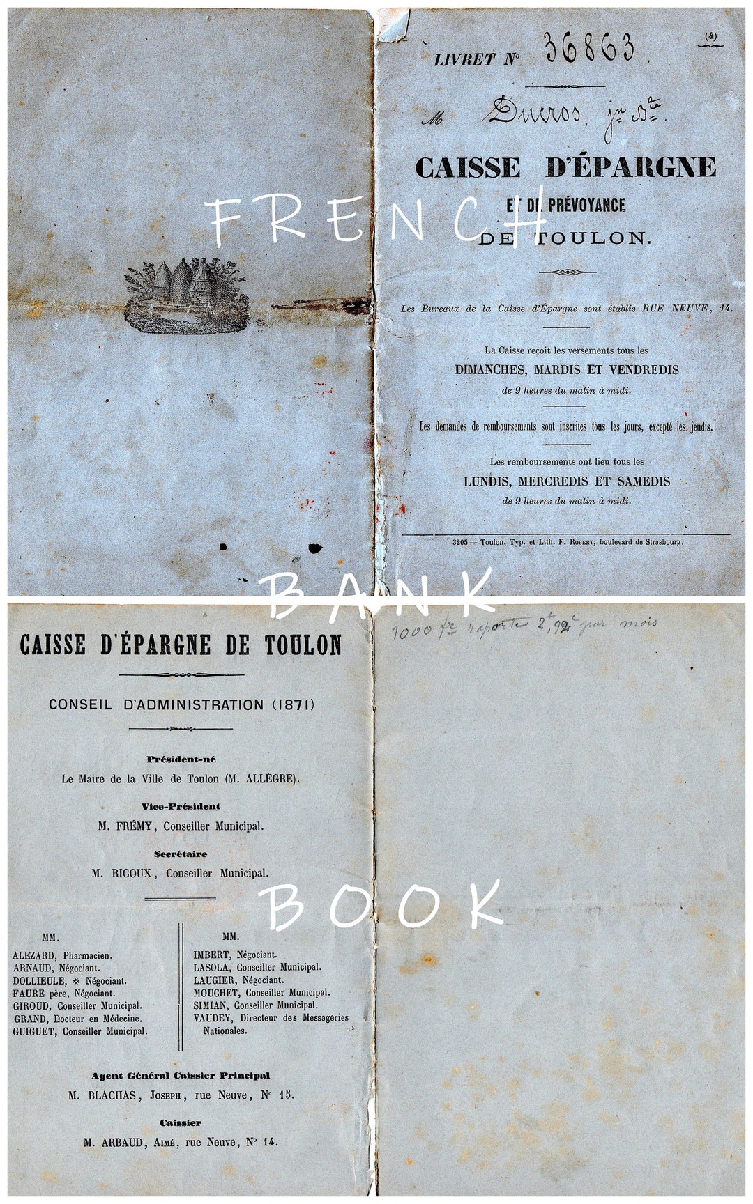 Rustic French Blue Bank Book Printable From 1872 - Please Read ...