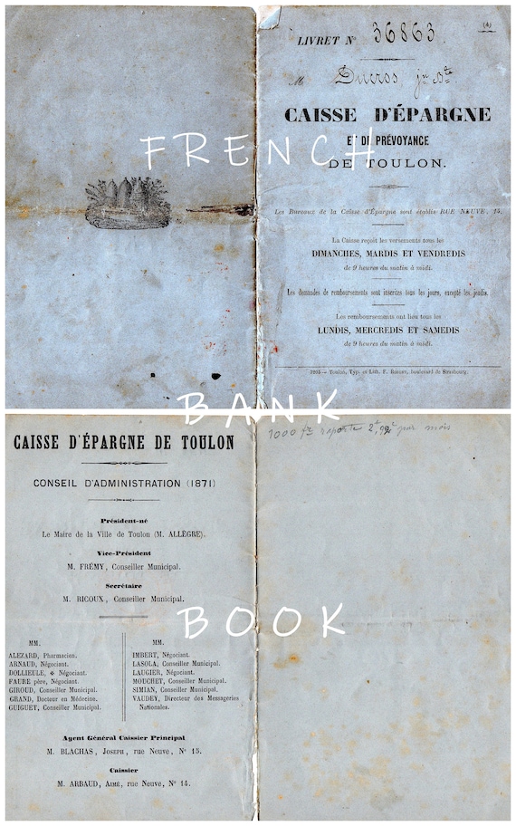 Rustic French Blue Bank Book Printable From 1872 Please Read - Etsy