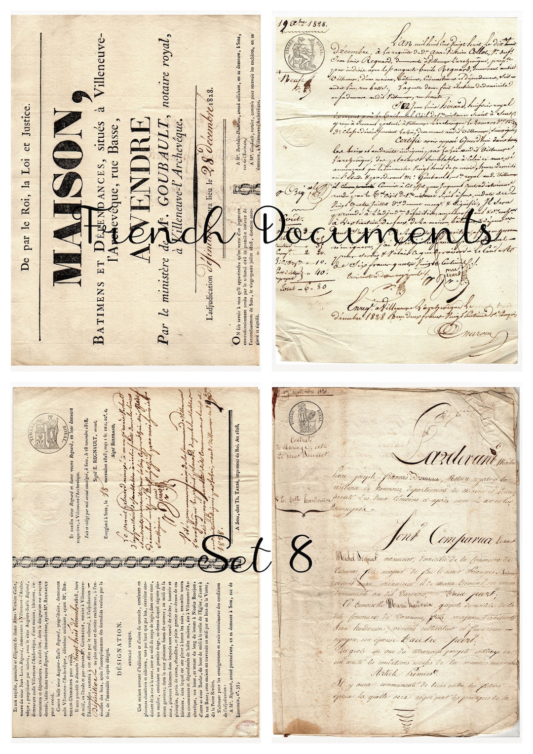 French Documents Set 8 - 12 Pages US Letter Size - Mixed Layout Format ...