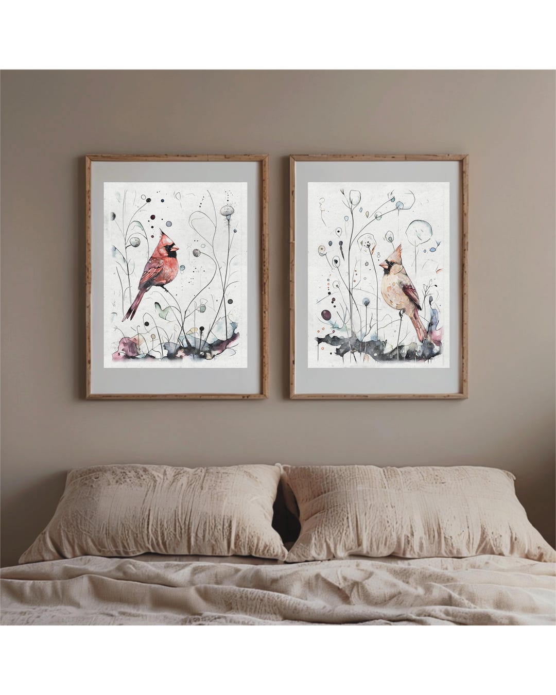 Cardinal Pair Watercolor Art, Digital Download, Printable Wall Art ...
