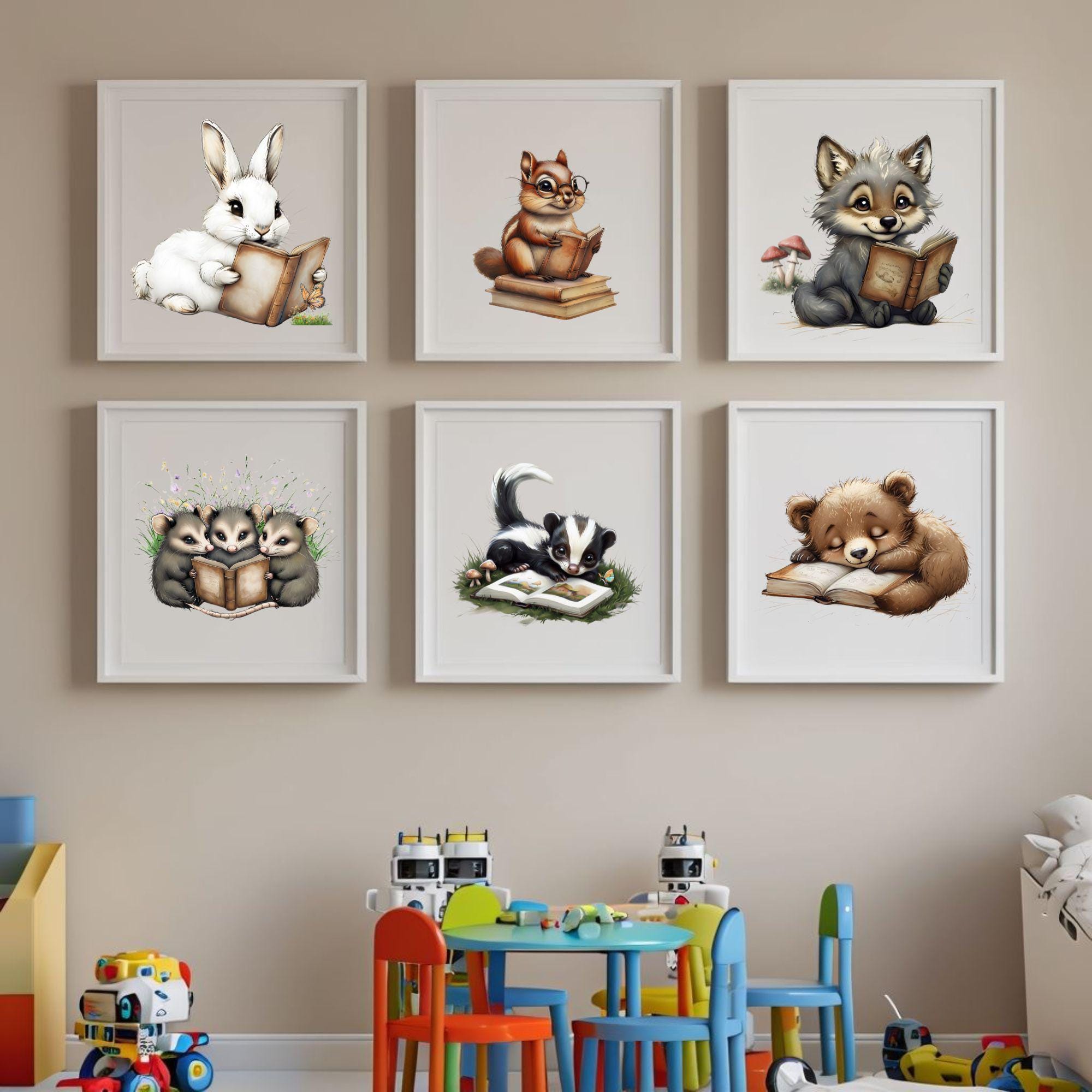 Woodland Animals Reading is Fun PNG Bundle, 17 Cute Little Critter ...