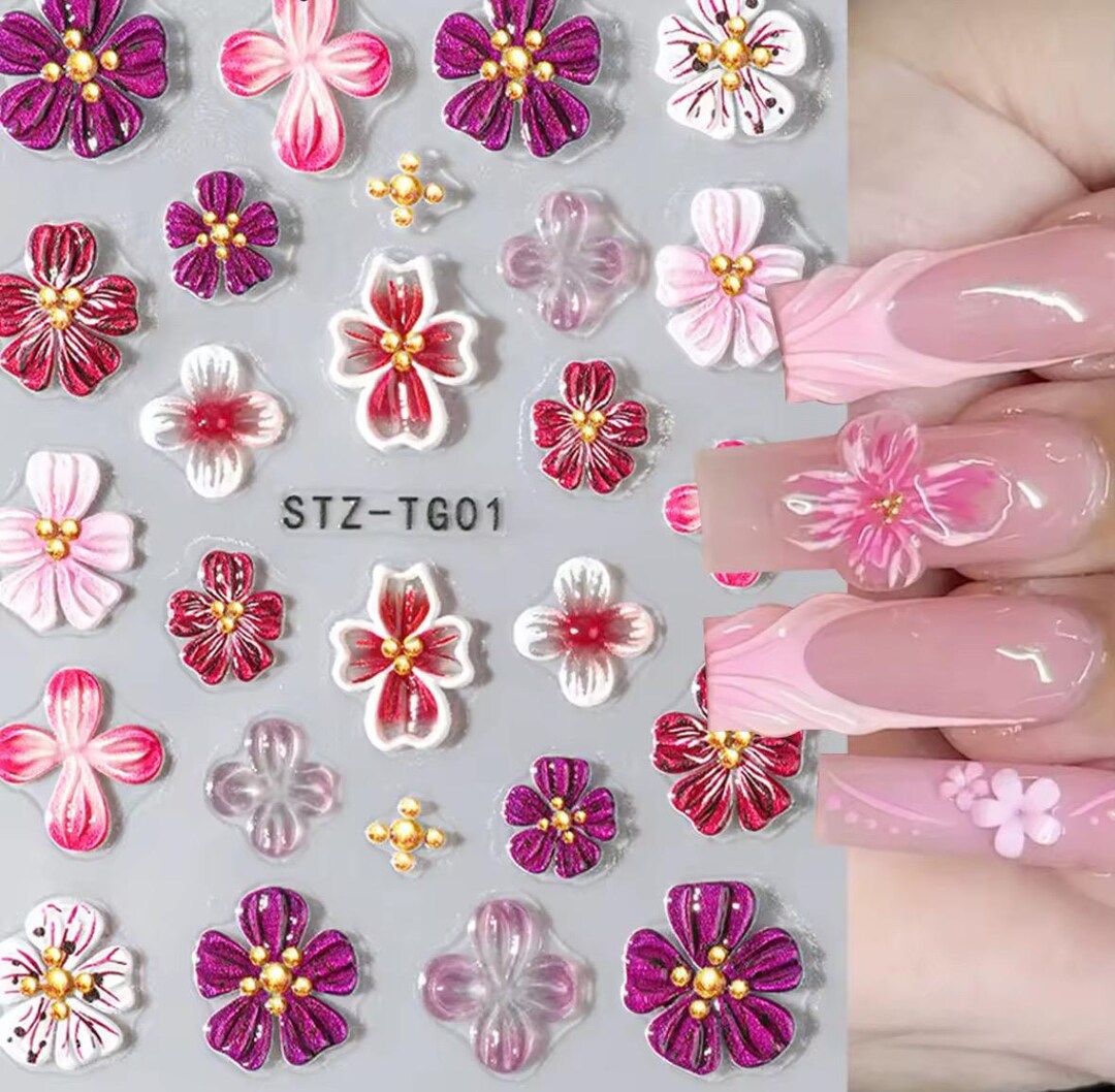 5D Gummy Glue Nail Art Stickers: Aurora Ice Gradient Flower Designs - Etsy