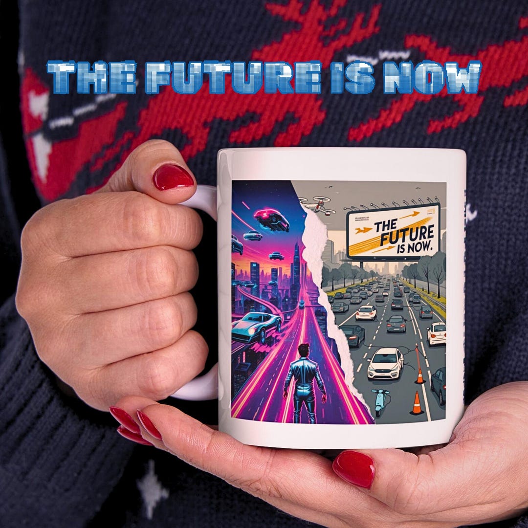 Retro Future Vs. Reality Mug | Funny Sci-fi Coffee Mug | Cyberpunk 80s ...