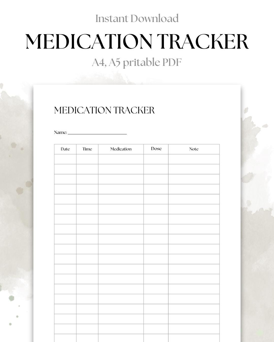 Medication Log PDF Daily Meds Tracker Printable Med Chart Pill Tracker ...