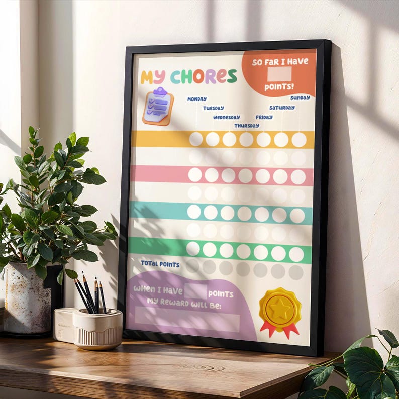 Kids Chore Chart - Printable and Colorful - Daily Checklist Digital ...