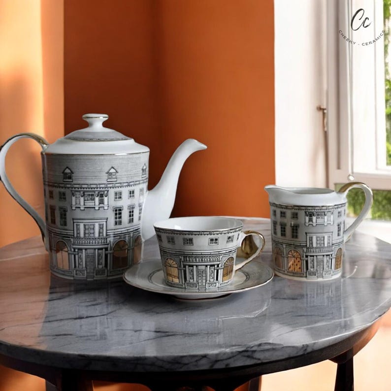 Retro Ceramic Coffee Cup & Teapot Set - Gorgeous Palace Building Series ...