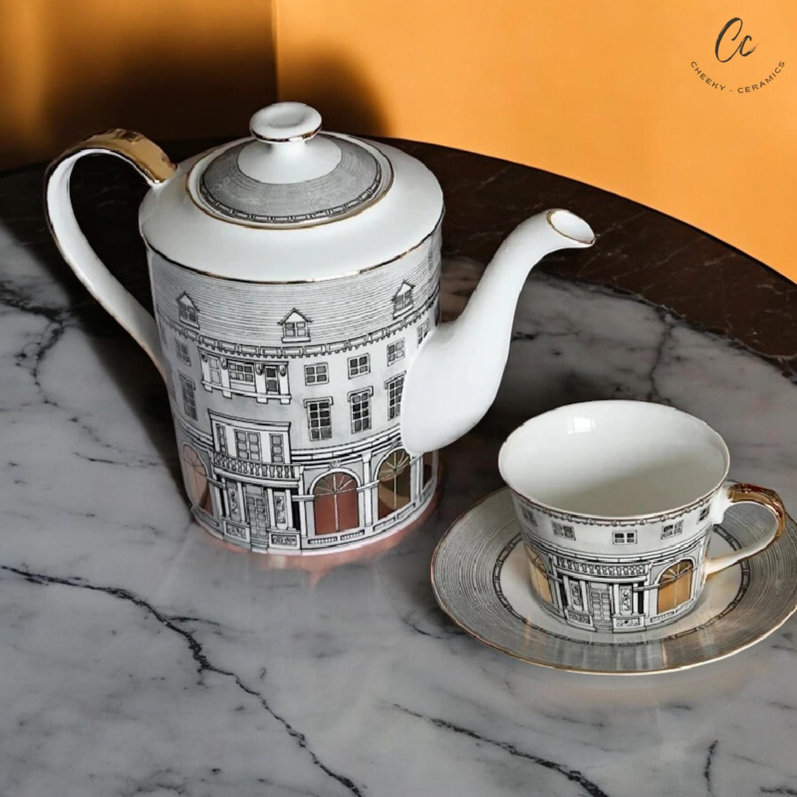 Retro Ceramic Coffee Cup & Teapot Set - Gorgeous Palace Building Series ...