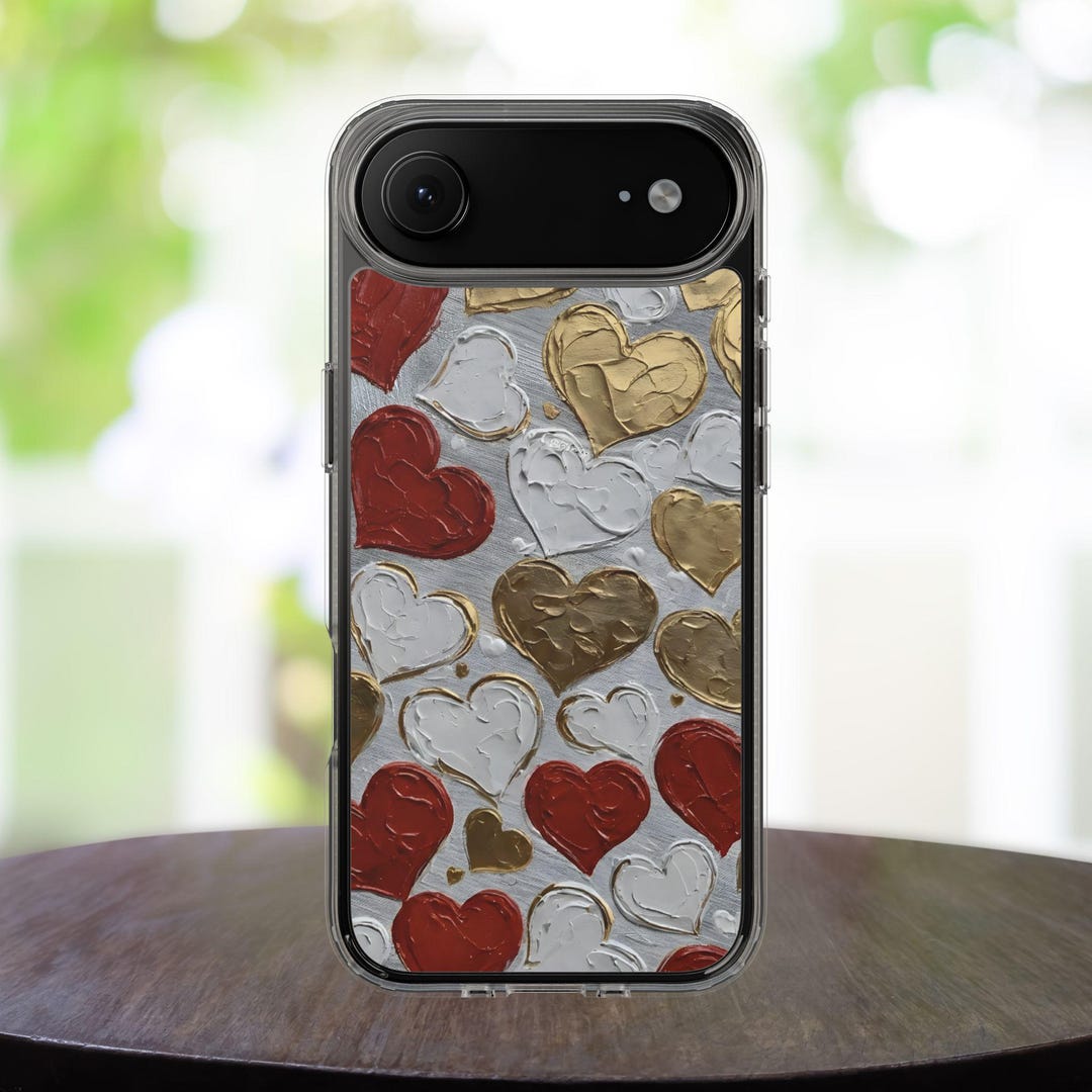 Heart Pattern Case | Red White Gold Hearts Clear Phone Case - Etsy