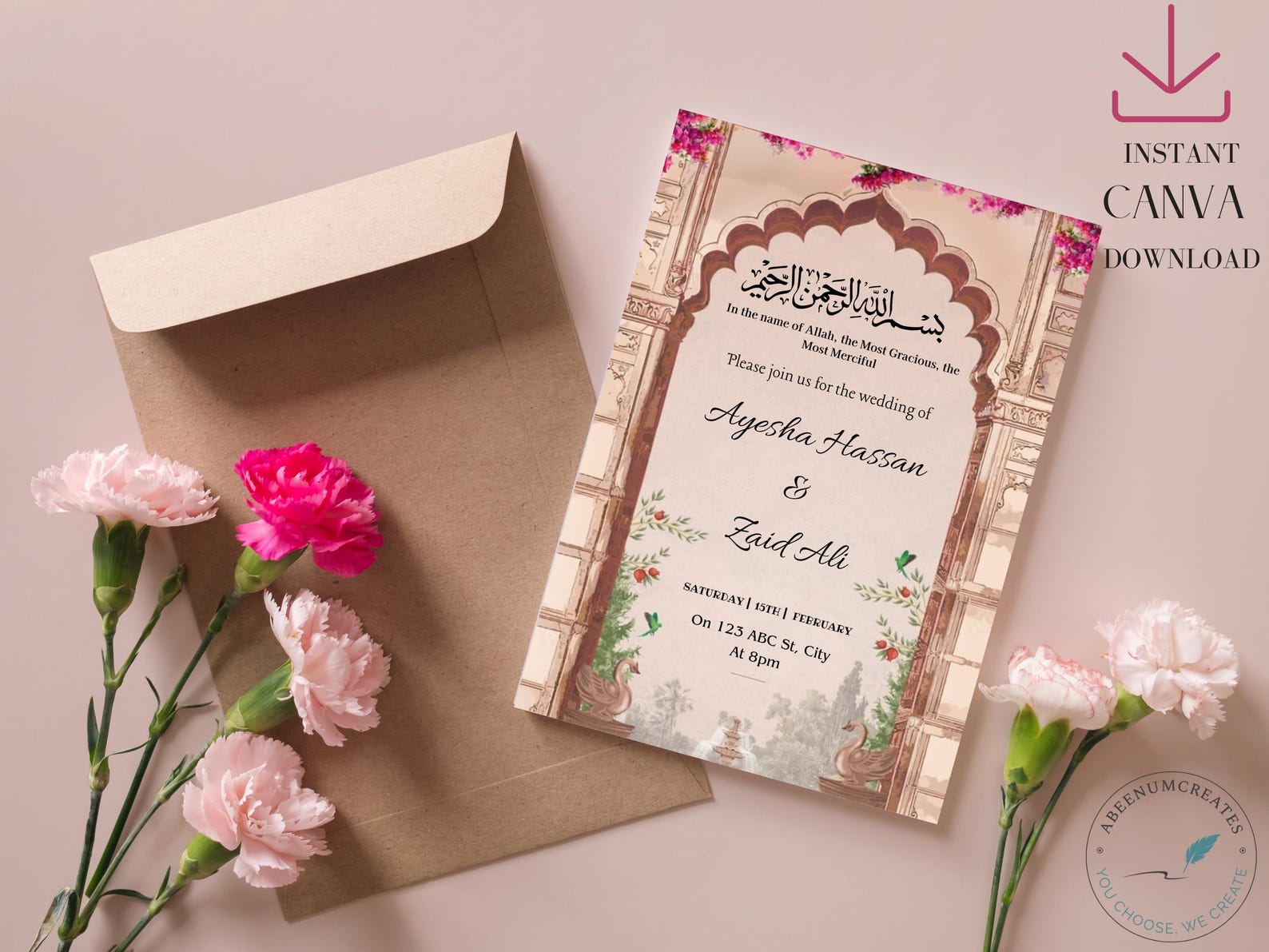 Editable Desi Wedding Invitation Template: Islamic Nikkah, Baraat ...