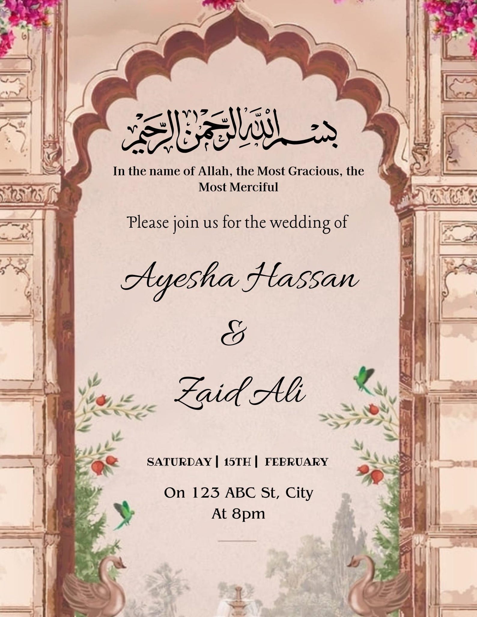 Editable Desi Wedding Invitation Template: Islamic Nikkah, Baraat ...