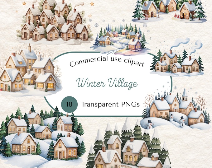 Red Winter Village Clipart, Snowy Holiday Town, AI Art (digital ...