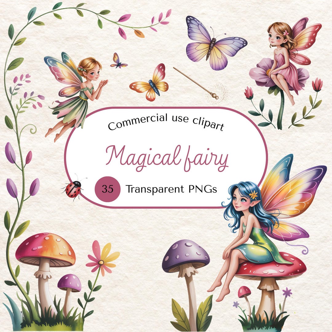 Magical Garden Fairies Clipart Bundle, Nature Cute Magical Forest Fairy ...