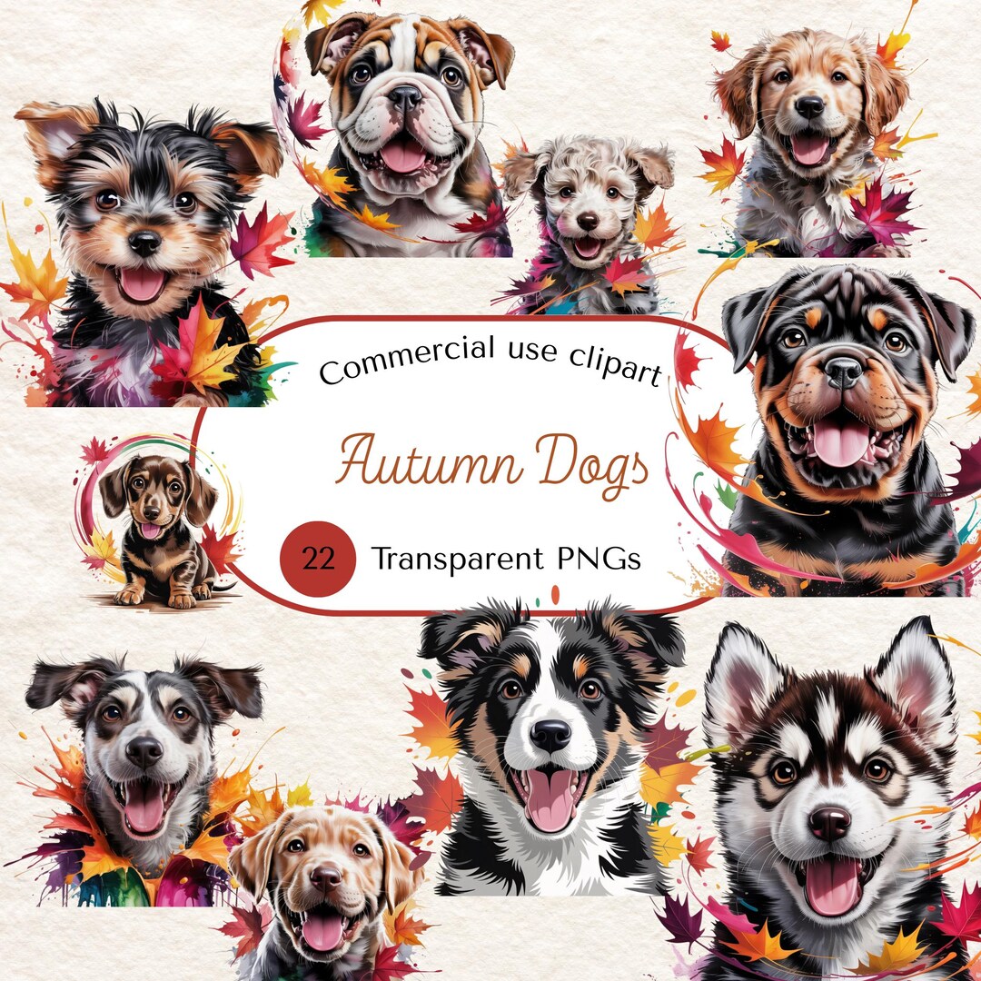 Autumn Dogs Clipart Bundle, Autumn Cute Dogs Clipart, Watercolor ...