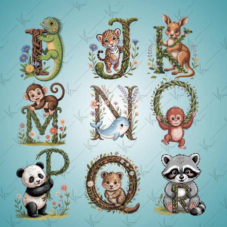 Animal Alphabet Clipart, Cute Abc Clip Art, Baby Nursery, Cute Animal ...