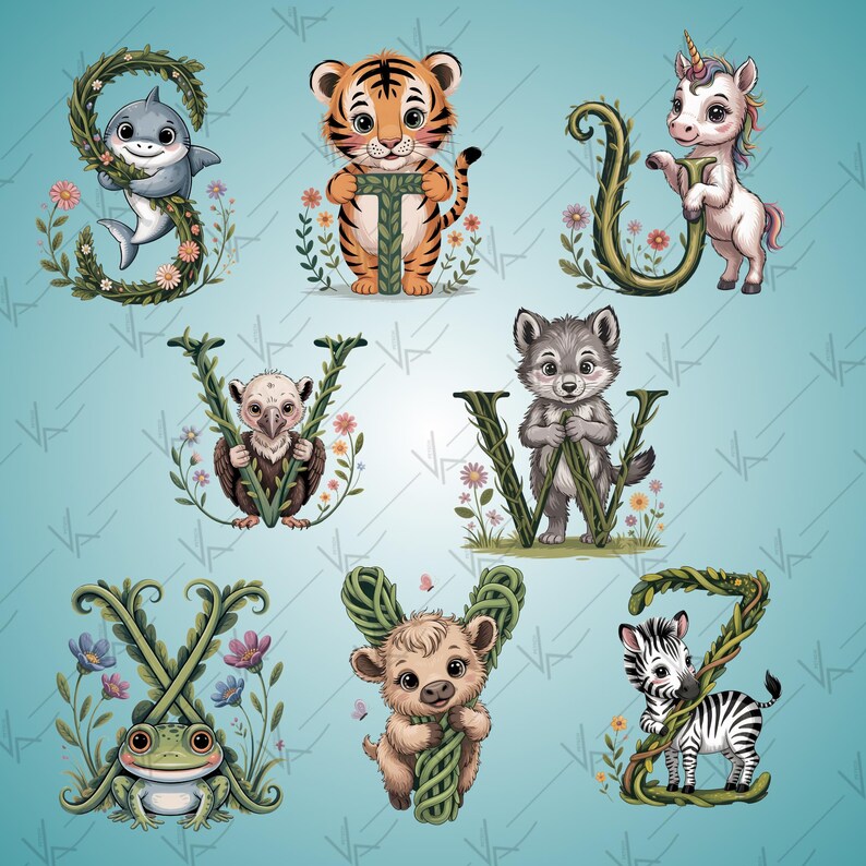 Animal Alphabet Clipart, Cute Abc Clip Art, Baby Nursery, Cute Animal ...