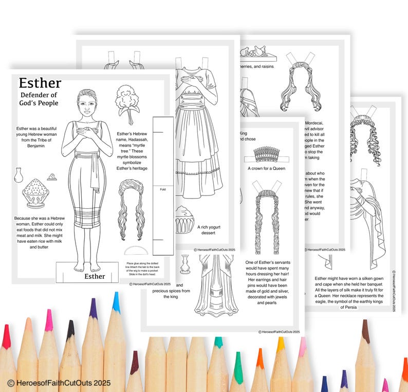Bible Queen Esther Paper Doll Page, Sunday School Printable ...