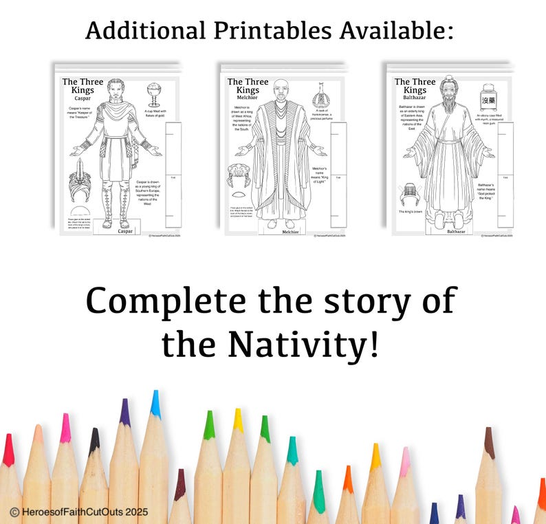 Melchior Paper Doll Coloring Page, Printable Nativity, New Testament ...