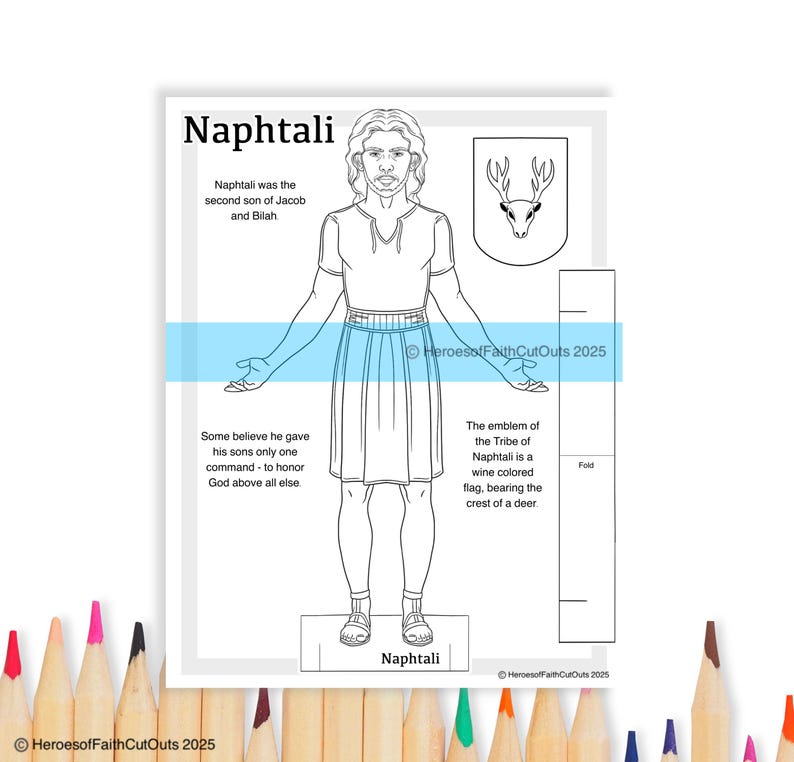 Naphtali Paper Doll Coloring Page, Printable Old Testament, Scripture ...