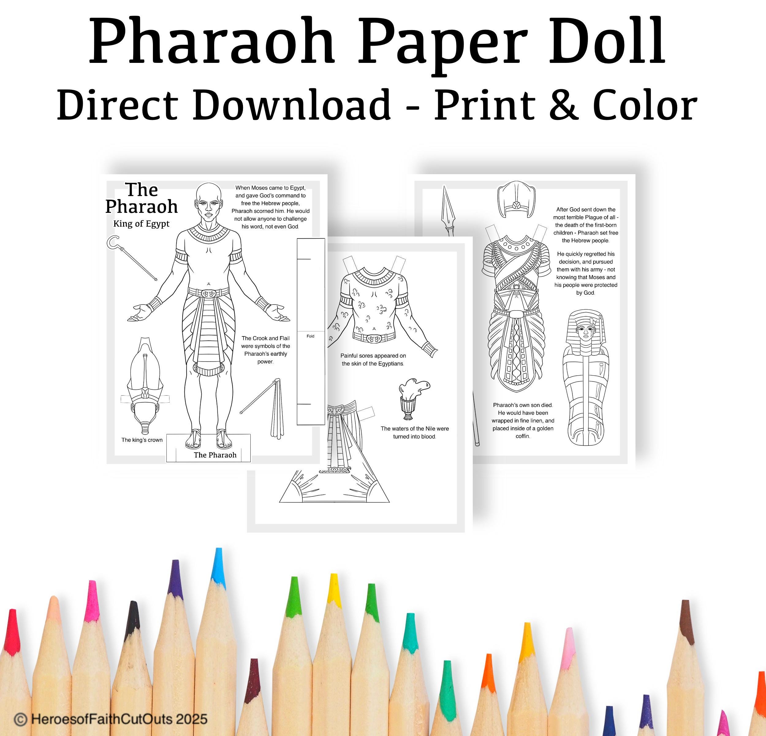 Pharaoh Paper Doll Printable Coloring Page, Old Testament Activity ...