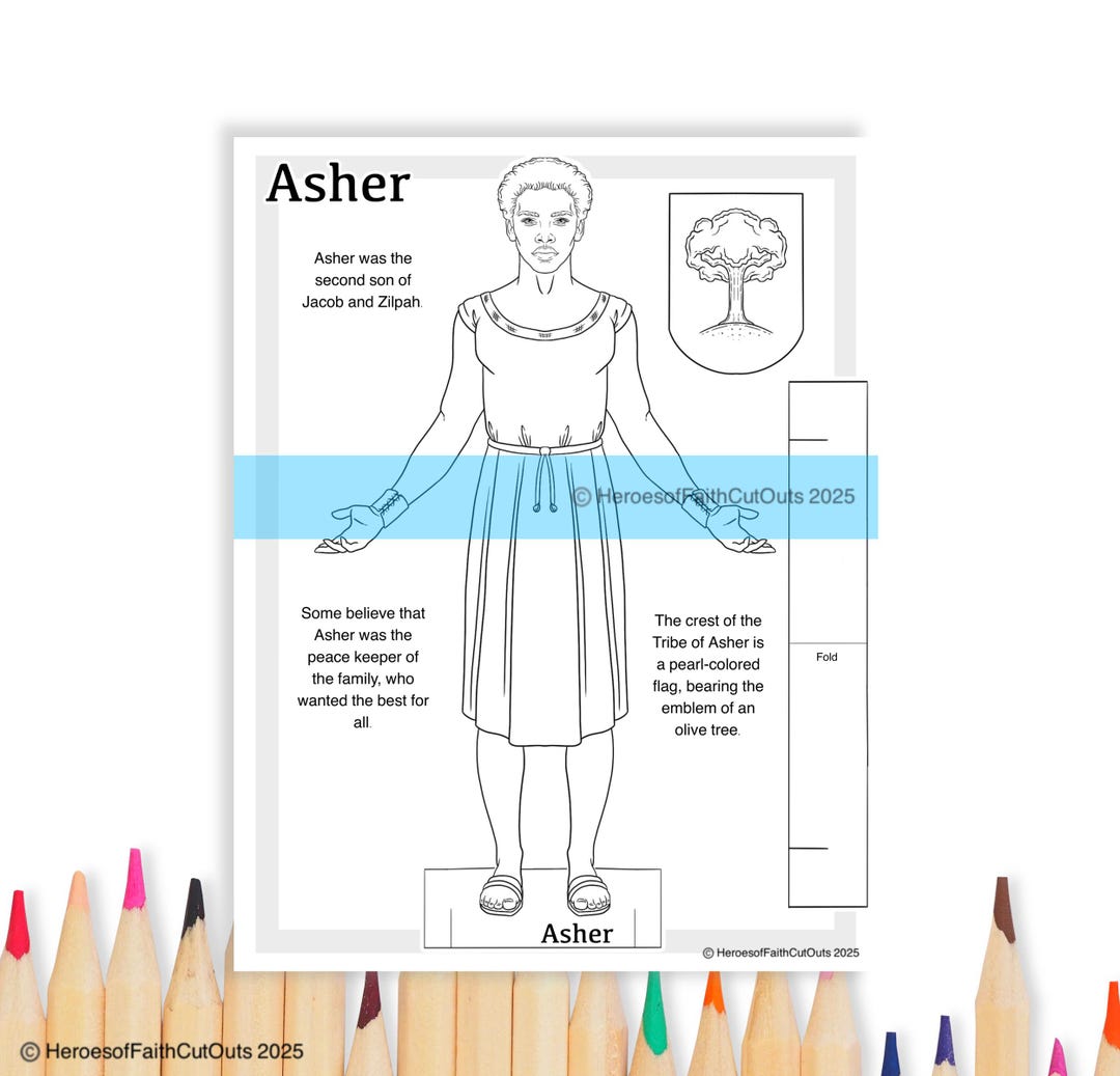 Asher Paper Doll Coloring Page, Printable Old Testament Activity, Jacob ...