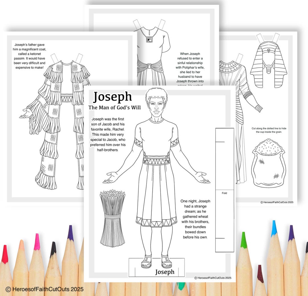 Joseph Paper Doll Coloring Page, Printable Old Testament, Sunday School ...