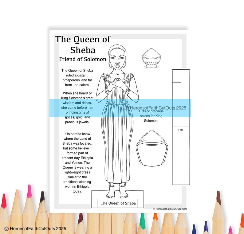 Queen of Sheba Paper Doll Coloring Page, Printable Old Testament ...