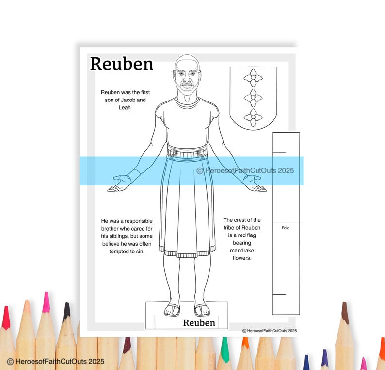 Printable Reuben Paper Doll, Bible Coloring Page, Sunday School, Tribe ...