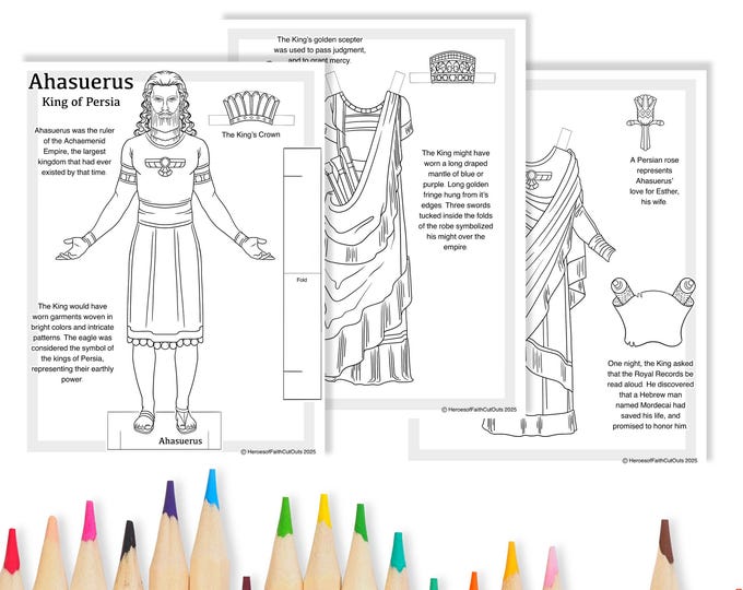 King Ahasuerus Paper Doll Coloring Page, Printable Old Testament ...