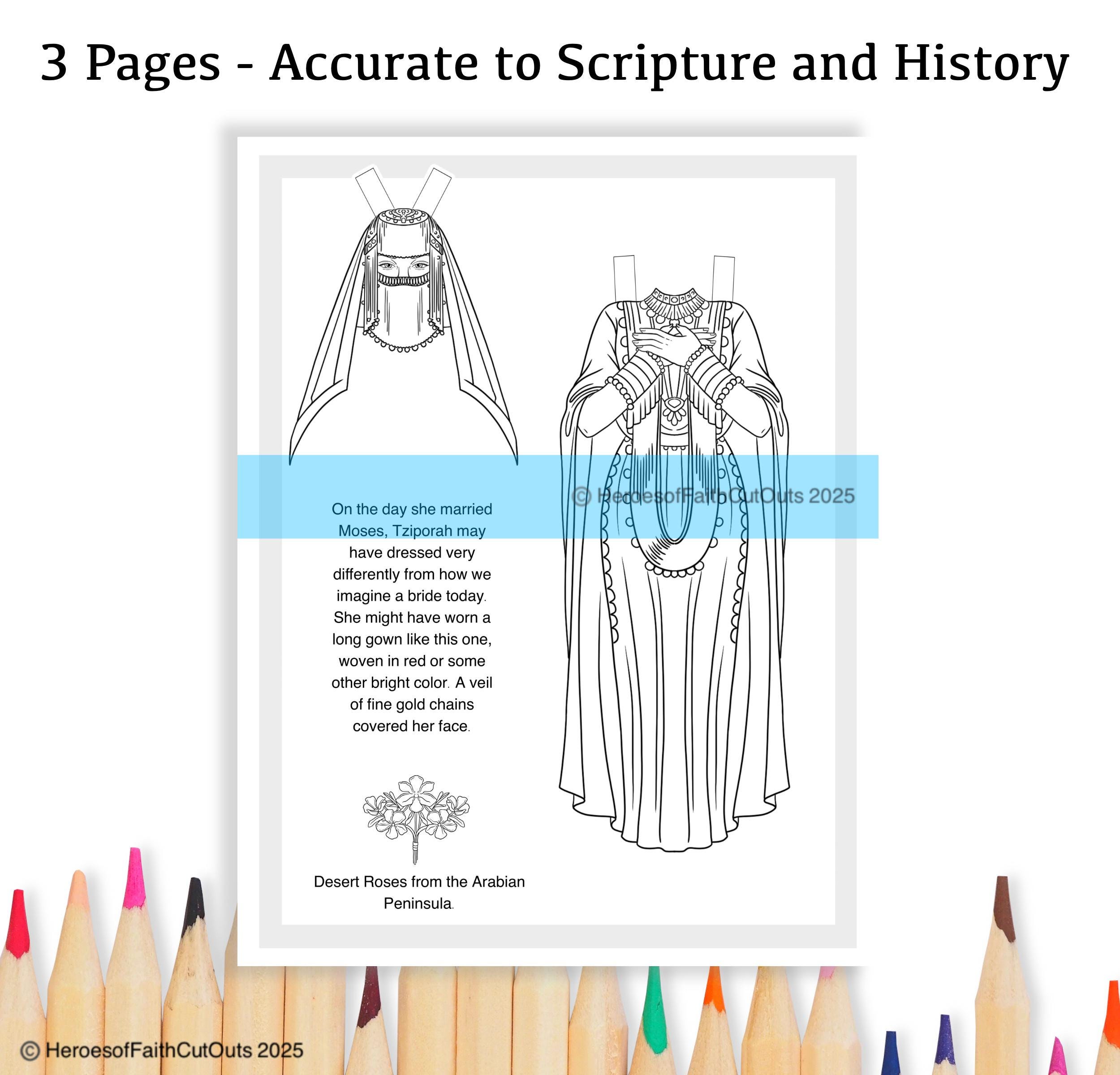 Tziporah Paper Doll Coloring Page, Old Testament, Historically Accurate ...
