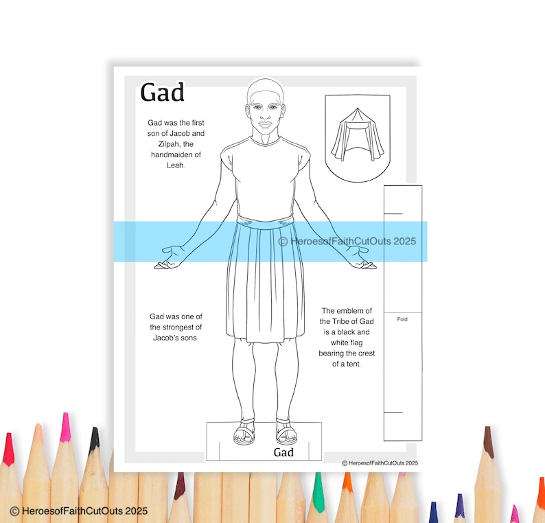 Gad Paper Doll Coloring Page, Printable, Old Testament, Tribe of Gad, K ...
