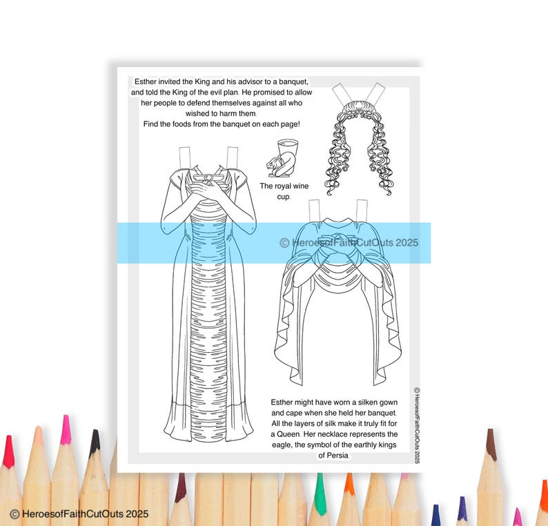 Bible Queen Esther Paper Doll Page, Sunday School Printable ...